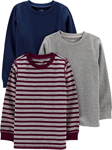 Simple Joys by Carter's Boys' Toddler 3-Pack Thermal Long Sleeve Shirts, Dark Burgundy Stripe/Grey Heather/Navy, 4
