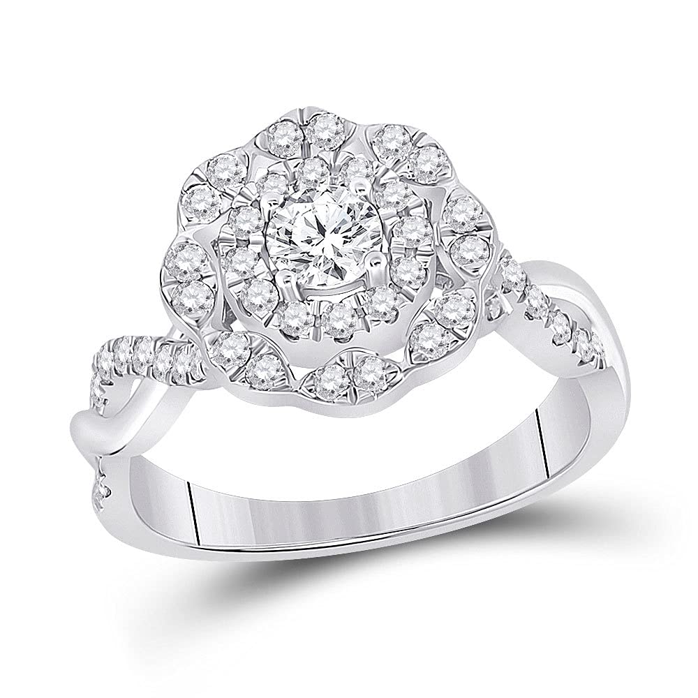 The Diamond Deal 14kt White Gold Round Diamond Halo Bridal Wedding Engagement Ring 7/8 Cttw