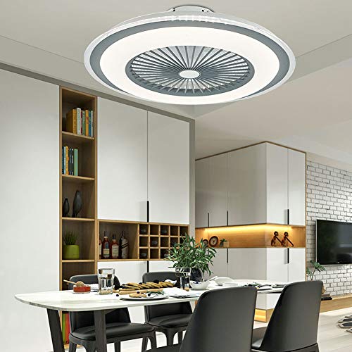 OUKANING Enclosed Ceiling Fan with Lighting,Semi Flush Mount Bladeless LED Fan, Dimmable with Remote Control, Adjustable Wind Speed, Modern Bedroom (Gray)