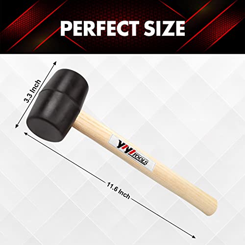 YIYITOOLS YY-2-005 Rubber Mallet Hammer With Wood Handle–8-oz, black