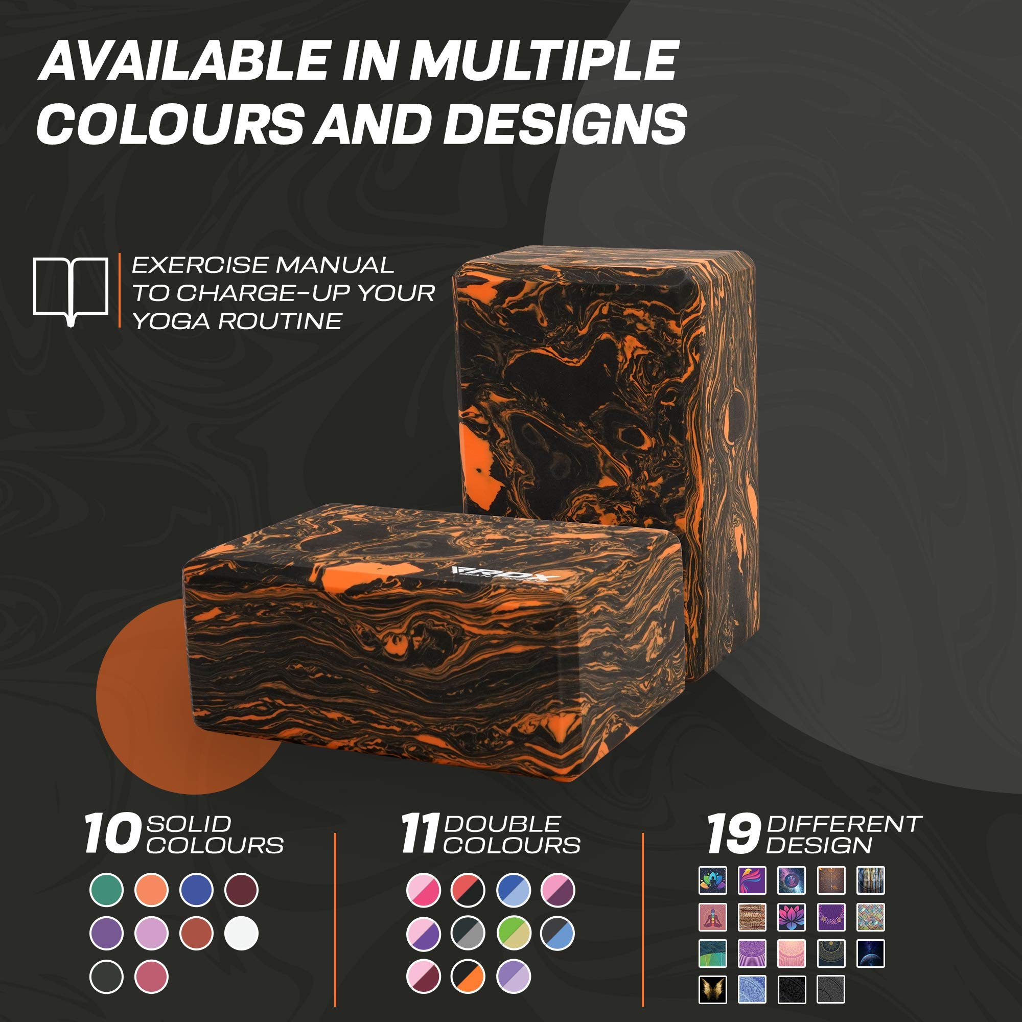 RDX Yoga Block Set, High-Density Eva Foam,Non-Slip Brick for Pilates Flexibility Body Balance, Easy Grip Surface for Stability Strength Training Deepen Poses Exercise Office Home Gym, 23x15x9.8CM