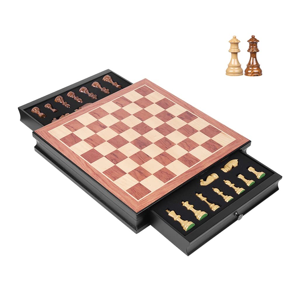 Wooden Chess Set 18" Deluxe Chess Board with 2 Drawers & Handmade Pieces Professional Chess Game Table Set for Adults