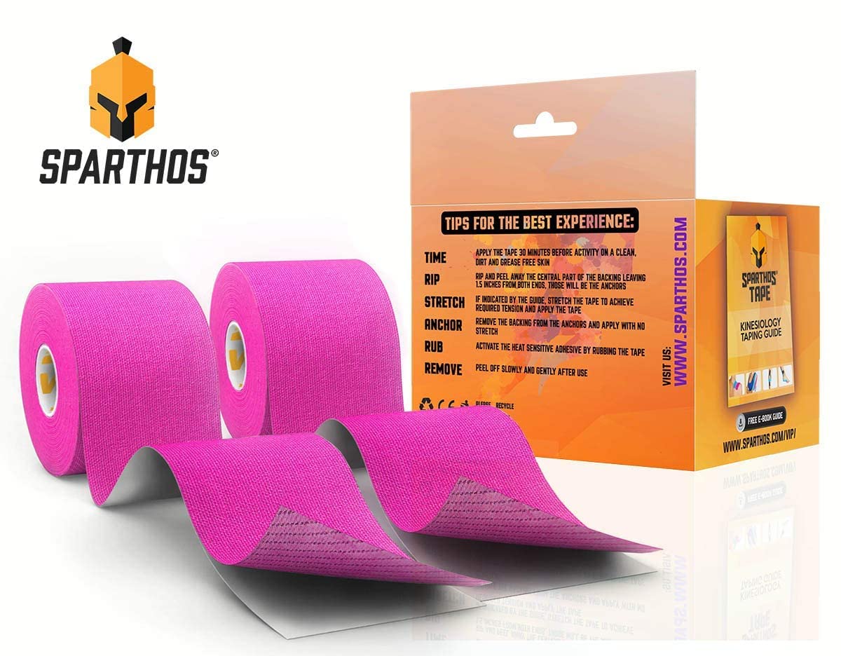 Sparthos Kinesiology Tape [Wild Pink - Pack of 2] x Ice Packs for Injuries [Size Medium + Cover]