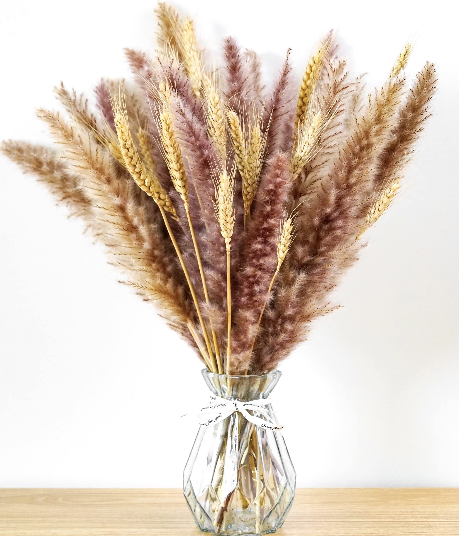 NOVA Bliss Dried Pampas Grass Decor - with Natural Dried Wheat. Large Dried Flower Bouquet of 40 Dried Grass Stems for Home Decor, Kitchen Decor, Bohemian Decor or Wedding Decor.