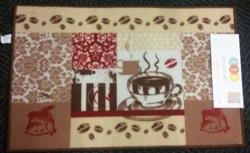 The Pecan Man COFFEE CUP & BEANS, PRINTED KITCHEN RUG (non skid back),1Pcs 18x30"