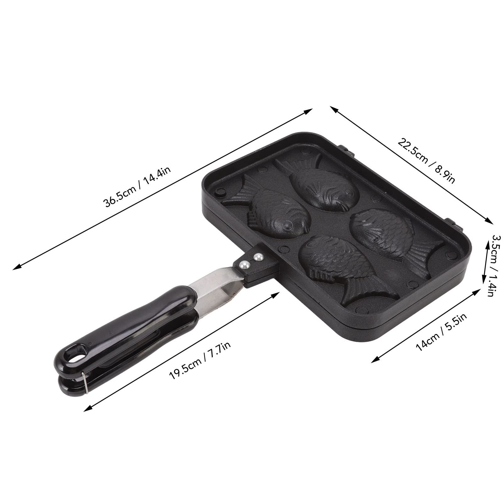Taiyaki Pan, Japanese Non Stick Fish Shaped Pancake Double Baking Pan with Handle, Waffle Cake Maker Pan for Home DIY Cooking Party Dessert, Cook Up to 4 Pastry Dough