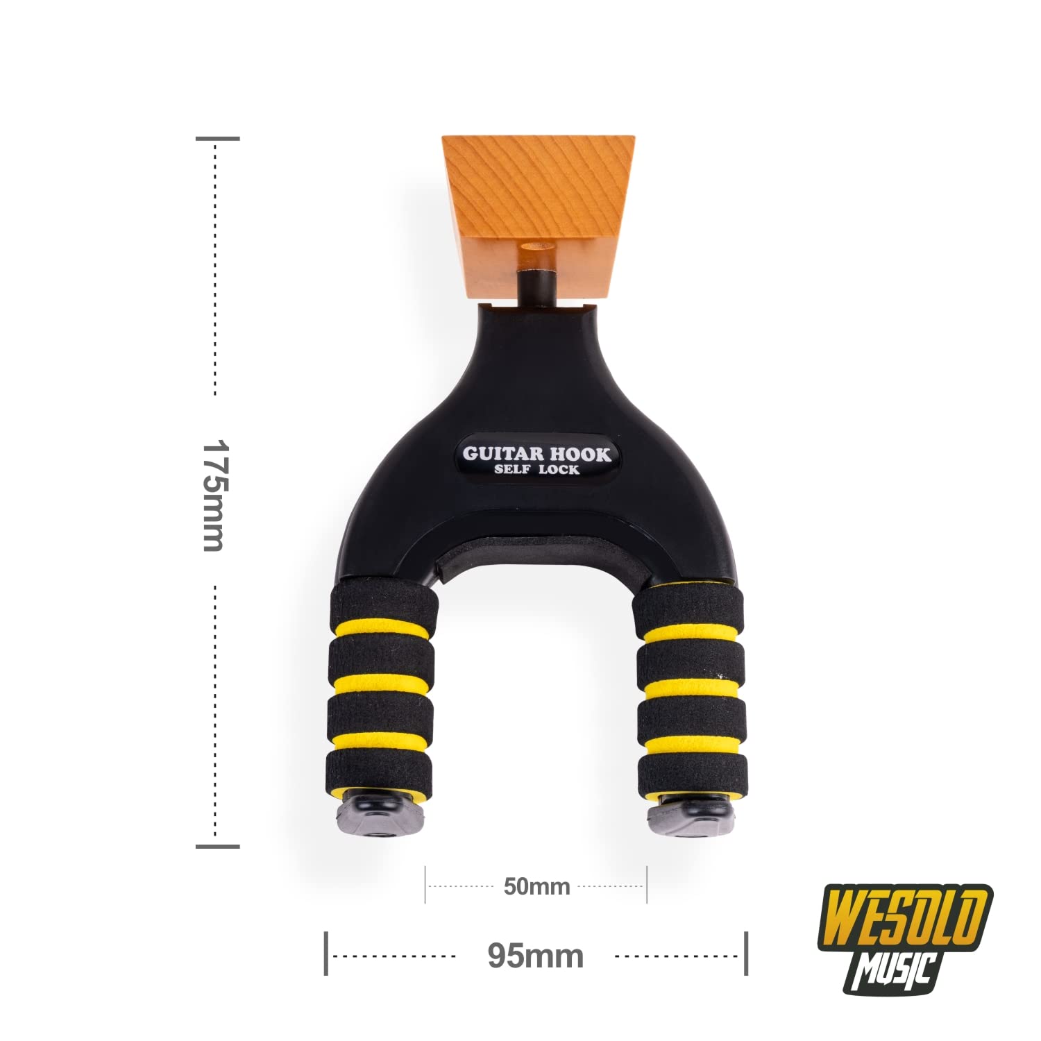 WESOLO Auto Lock Guitar Wall Hook for Acoustic Classical Electric Guitar Bass Mandolin (Black-Yellow x 1)