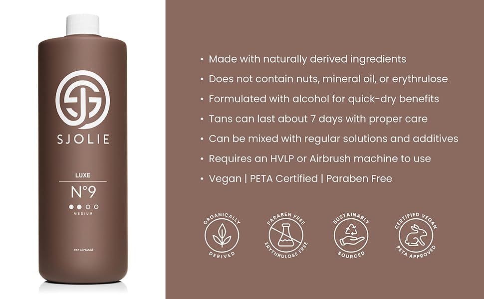 SJOLIE Violet Spray Tan Solution - Luxe 9 - Medium Blend | Sunless Tanning Solution for a Hydrating, Deep Brown Tan - Quart