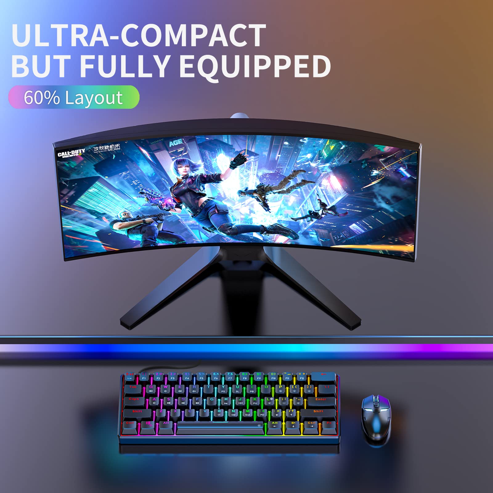 Punkston TH61 60% Mechanical Gaming Keyboard,RGB Backlit Wired Ultra-Compact Mini Mechanical Keyboard Full Keys Programmable Black (Optical Blue Switch)
