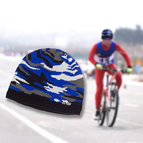 OTTER Waterproof, Windproof, Breathable - Beanie Knit Hat for Cold Weather Available in 7 Colours (Blue Camouflage)