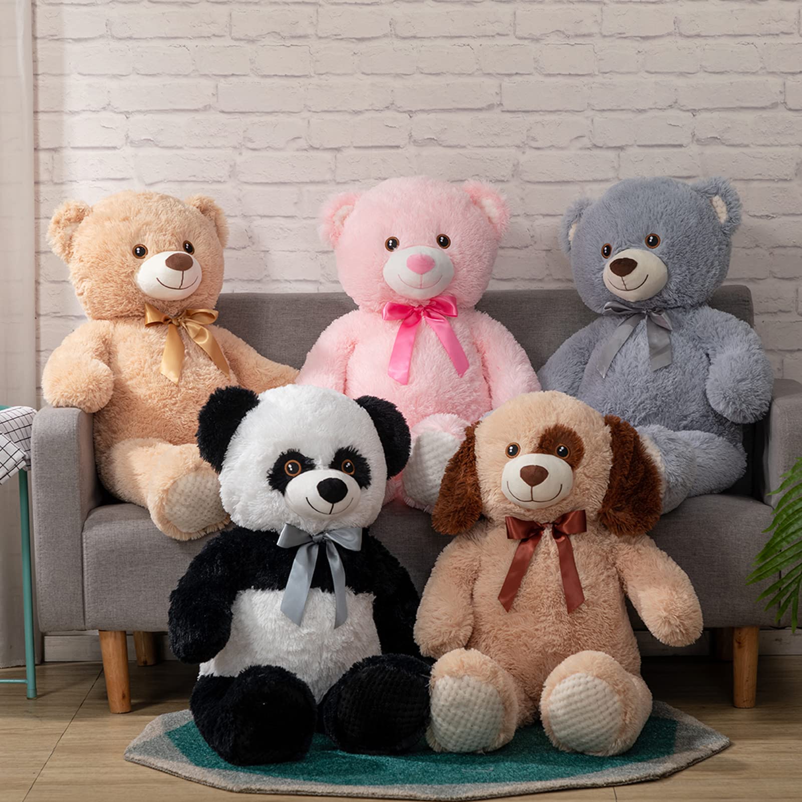 WENMOTDY Giant Teddy Bear Stuffed Animal Huge Teddy Bear Plush with Ribbon Cuddly Toy Gift for Kids Girlfriend, Tan, 39ββ