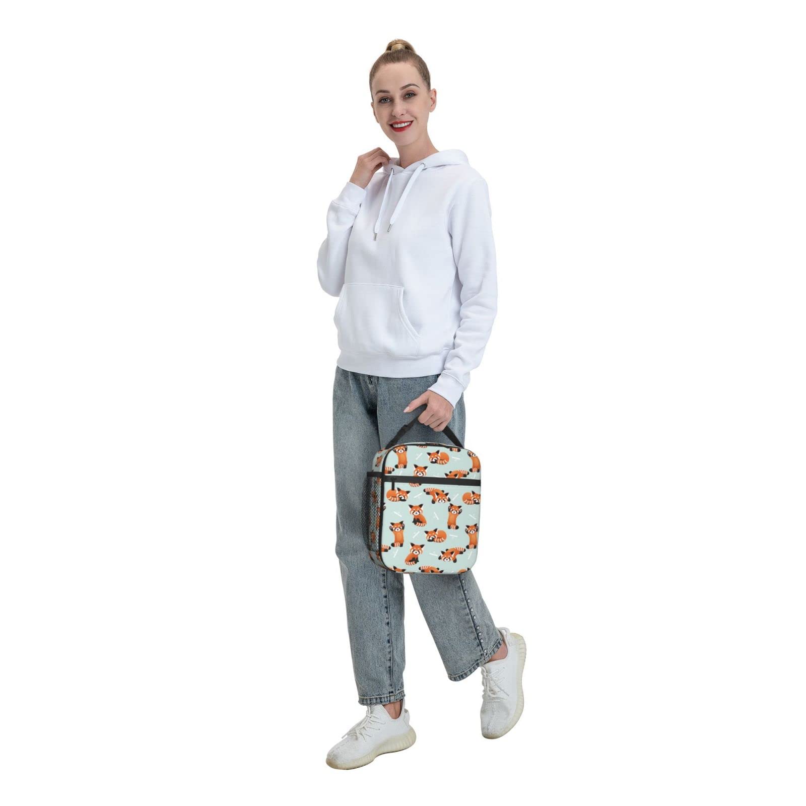 tiehrpr Cute Red Panda Reusable Insulated Lunch Box Cooler Tote Bag Unisex Handle Lunchbox For Office/Hiking/Camping/Picnic/Beach