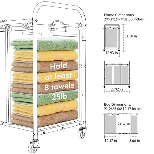 ROMOON Laundry Sorter, Laundry Hamper 3 Section with Heavy Duty Rolling Lockable Wheels, Laundry Basket Organizer with Removable Bags for Dirty Clothes Storage, Grey