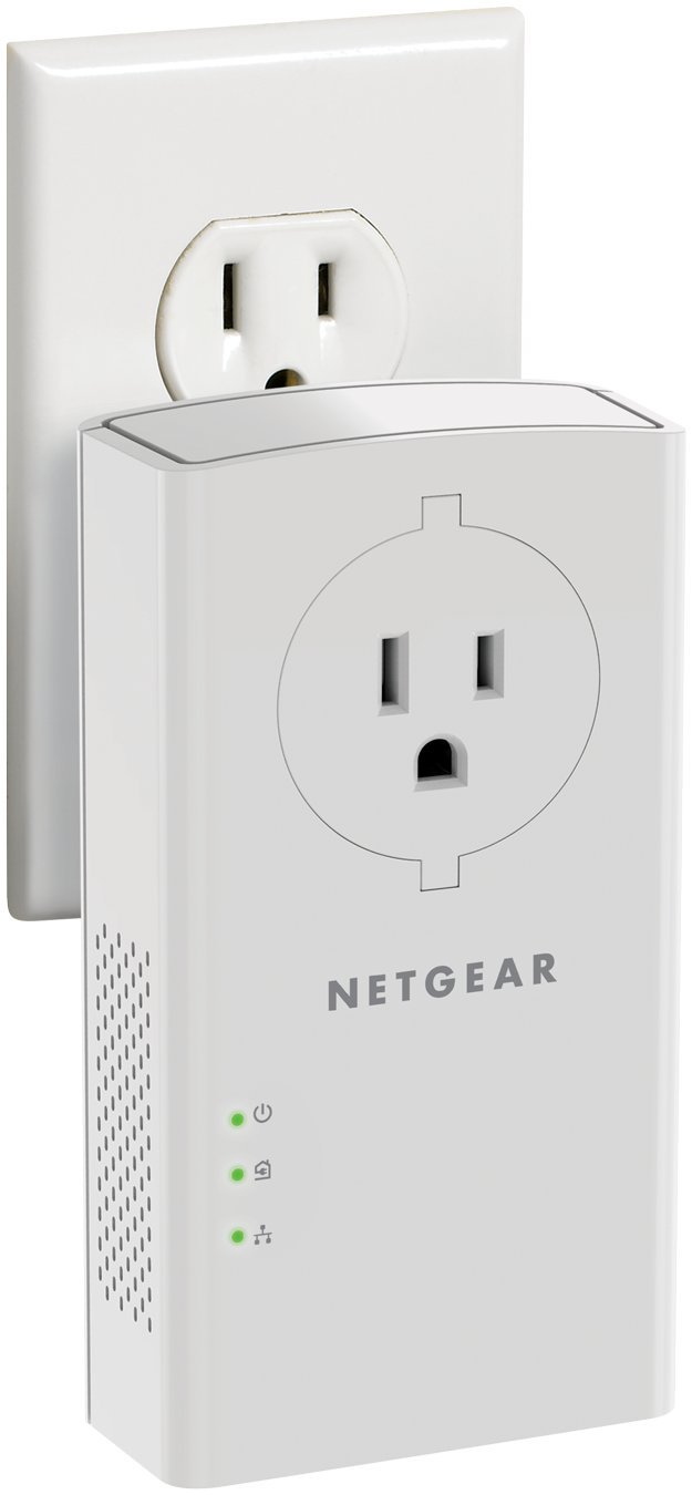 NETGEAR Powerline adapter Kit, 2000 Mbps Wall-plug, 2 Gigabit Ethernet Ports with Passthrough + Extra Outlet (PLP2000-100PAS), White