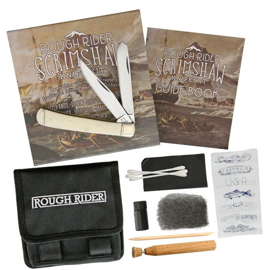 Scrimshaw White Bone Open Folding Pocket Knife Design Tools Kit Set 1579 Outdoor Survival Hunting Knife by Survival Steel