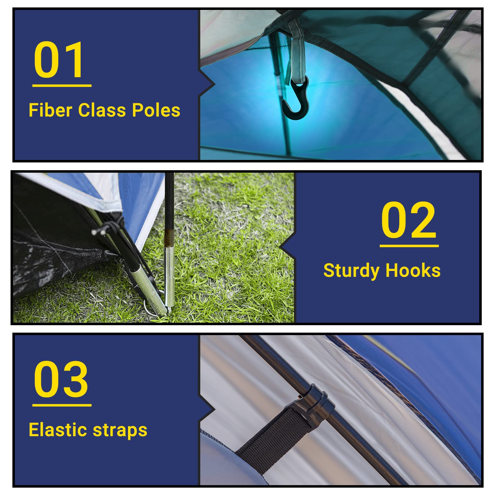 Pacific Pass Camping Tent 6 Person Family Dome Tent with Removable Rain Fly, Easy Setup for Camp Backpacking Hiking Outdoor , Navy Blue, 118.1x118.1x74.8 inches