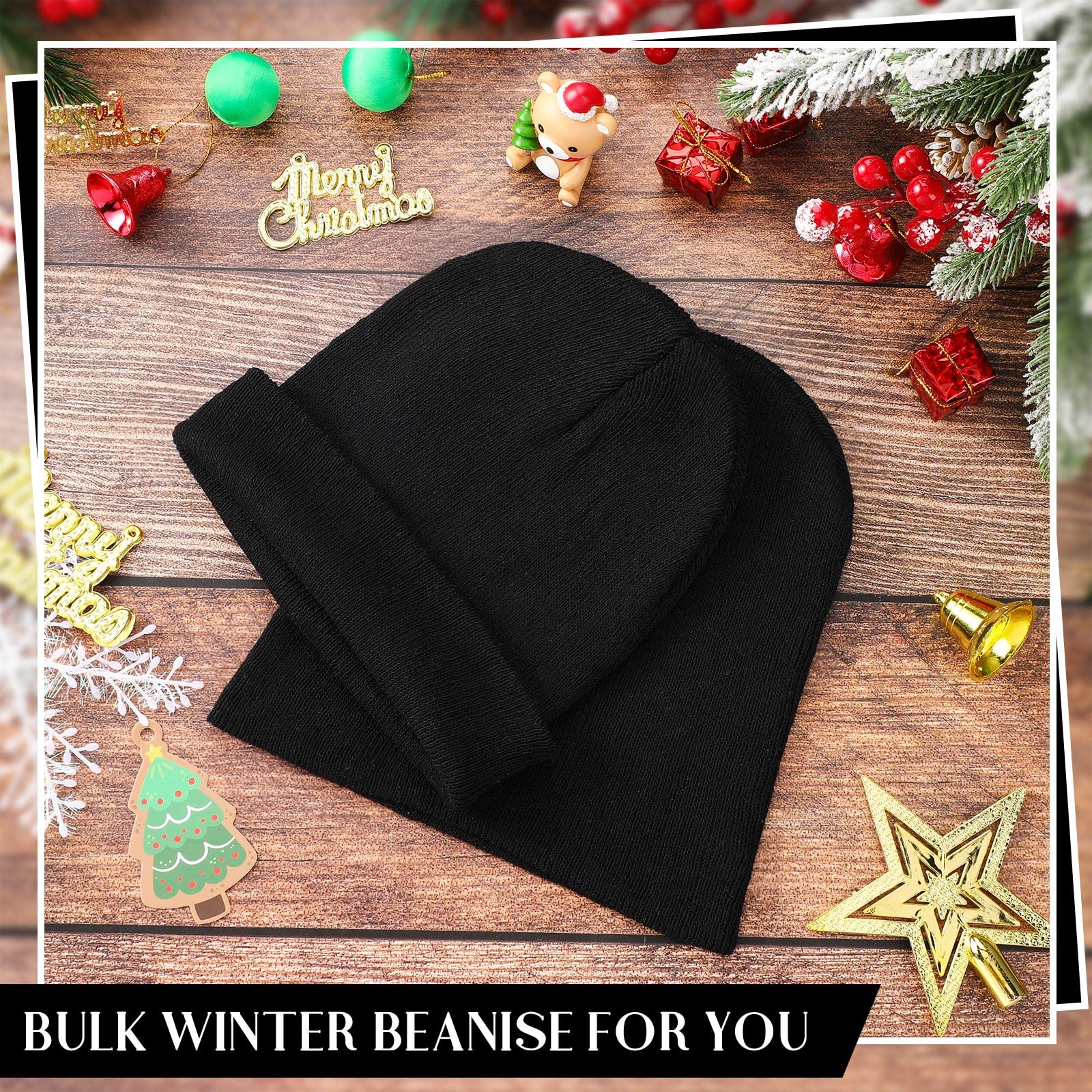 Tarpop 96 Pack Beanies Unisex Bulk for Men Women, Winter Beanie Hats Packs Knit Hat Warm Beanies Winter Skull Cap(Black)