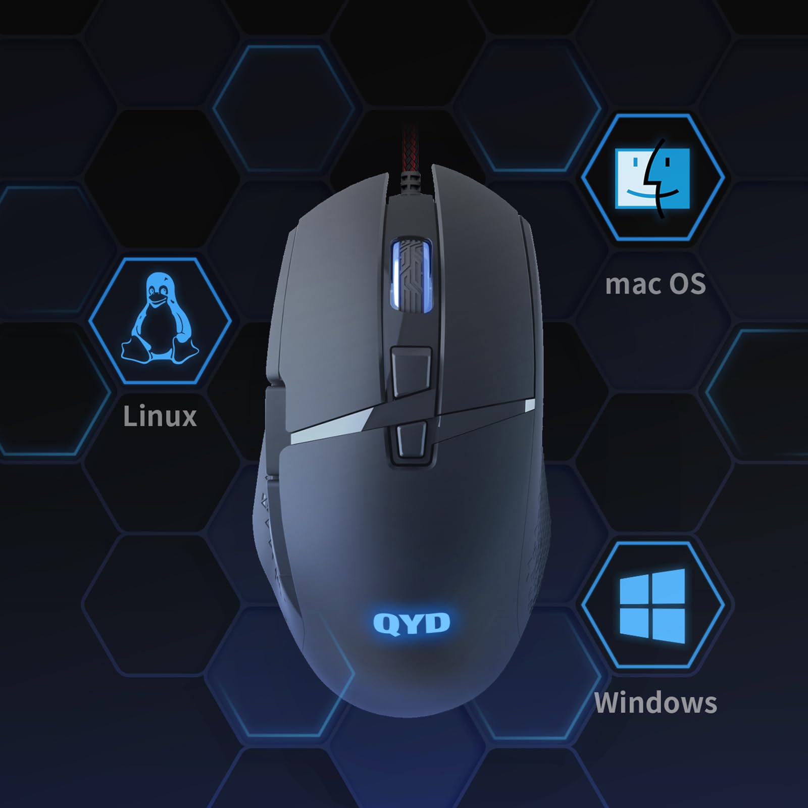 QYD Gaming Mouse Wired 7200 DPI Adjustable Gaming Mice USB RGB Mouse for Big Hands, 8 Programmable PC Mice, Ergonomic Gamer Mouse for Gaming Laptop Desktop Computer PC with 1.67m Braided Cable