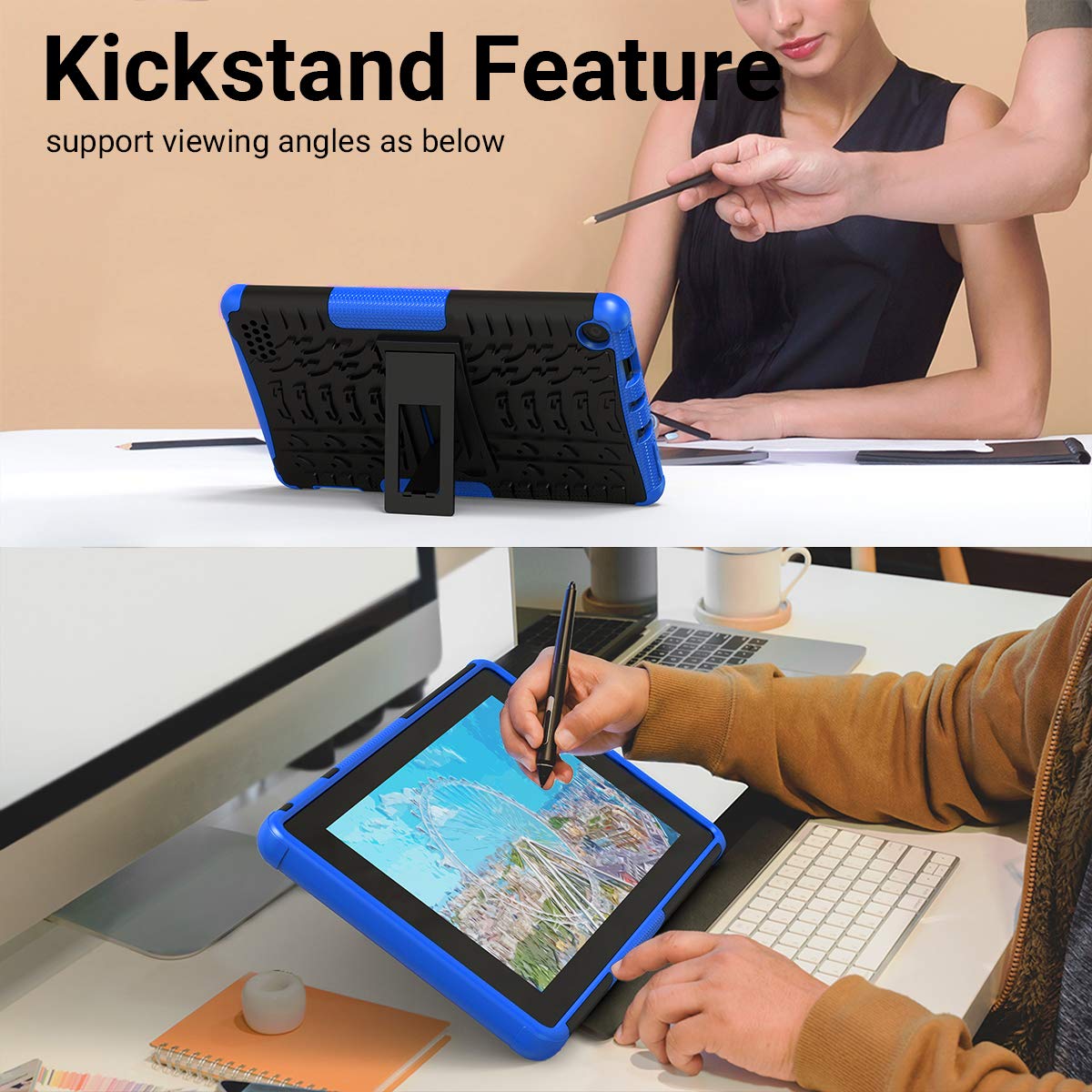TASSKTO Dual Layer Heavy Duty Shockproof Drop Proof Military Grade Kids Case with Kickstand for