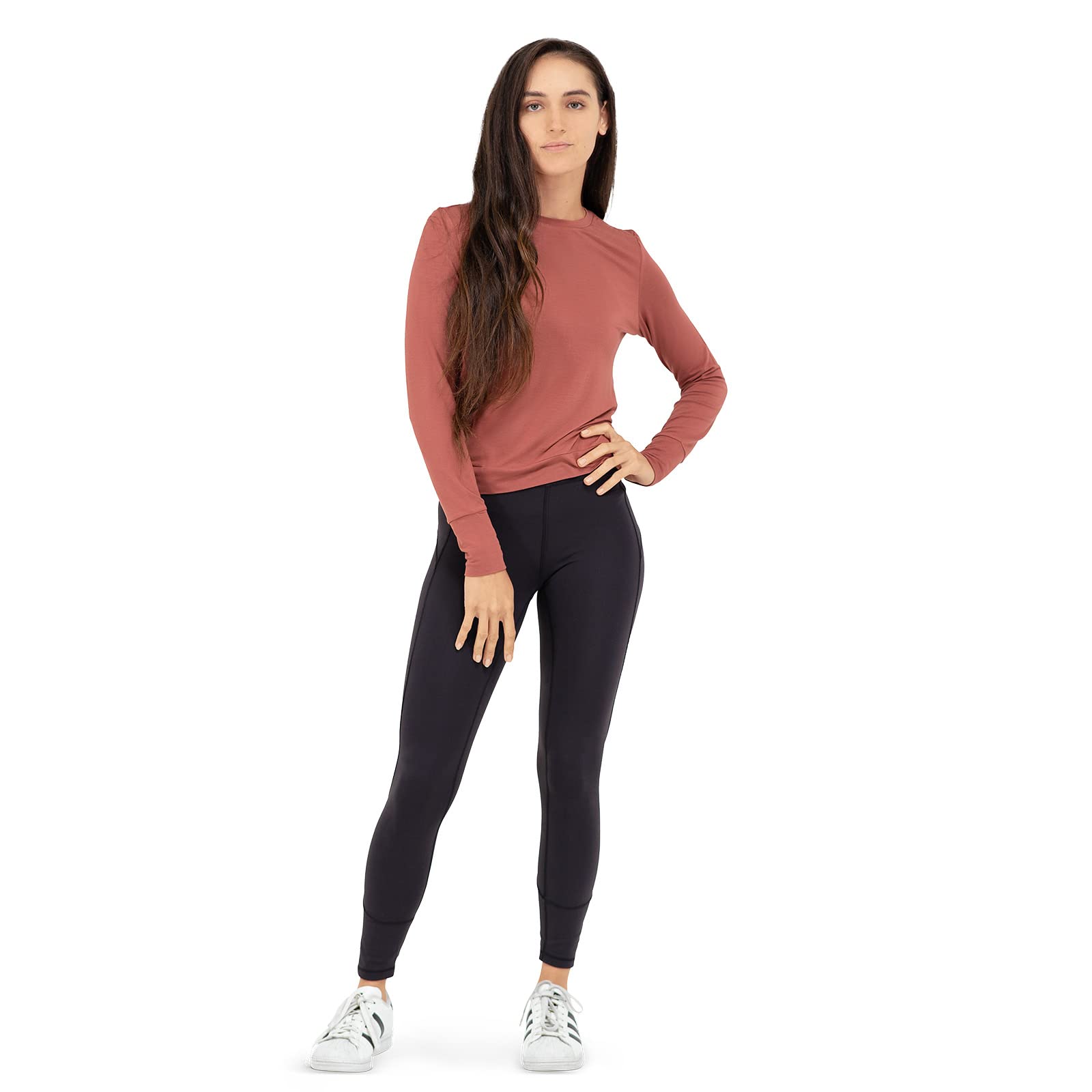 Somewhere Sunny Women's UPF 50 Plus Bamboo Everyday Long Sleeve T-Shirt | Ultra-Soft Crew Neck, UV Sun Protection (Medium, Terracotta)