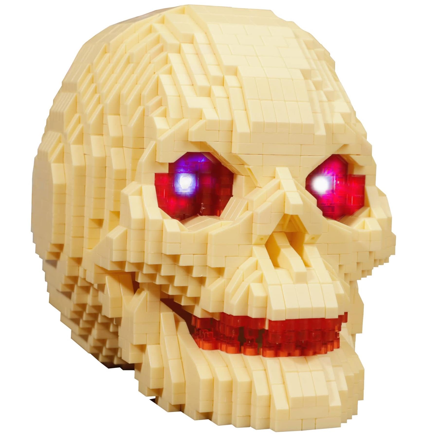 MACTANO Skull Head Building Blocks Set, Micro Mini Glowing Skeleton Demon Horror Building Toy Party Gift Decor-1992PCS