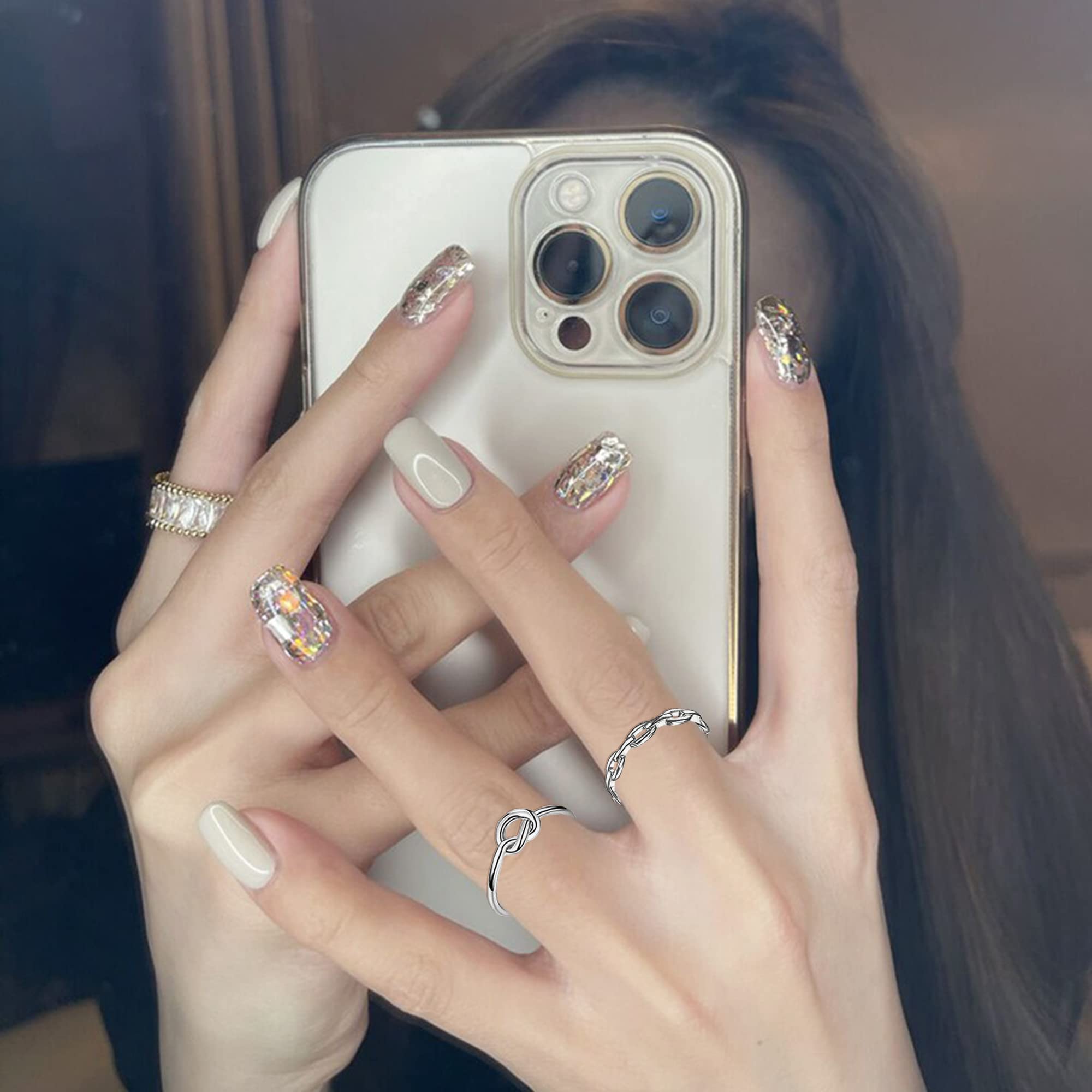 Staligue 16pcs Adjustable Rings for Women Simple Stackable Knuckle Rings Set Trendy Finger Stacking Open Rings Flower Cross Chain Butterfly Heart Thumb Knuckle Adjustable Rings Set