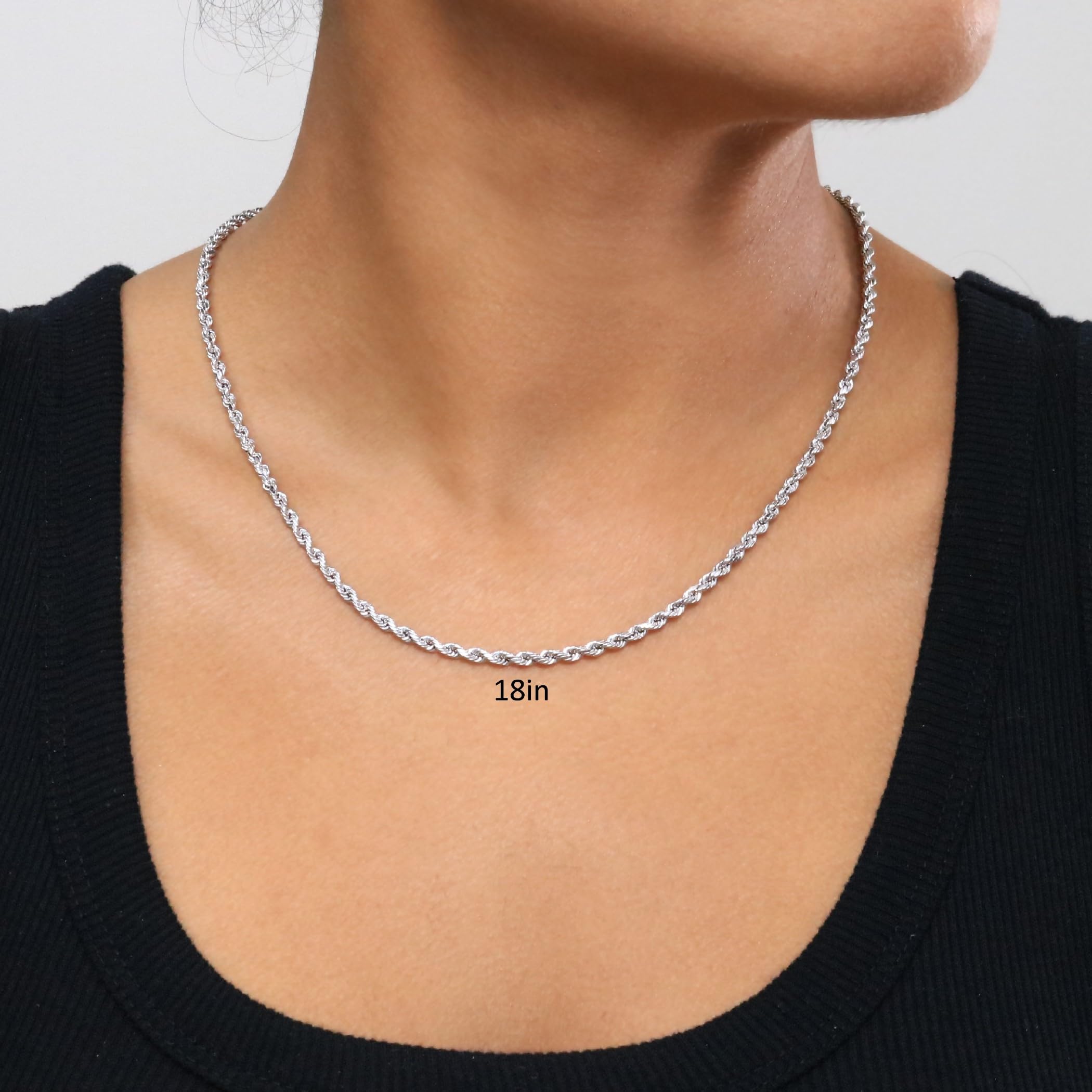 Nuragold 10k White Gold 3mm Rope Chain Diamond Cut Pendant Necklace, Mens Womens Jewelry 16" 18" 20" 22" 24" 26" 28" 30"