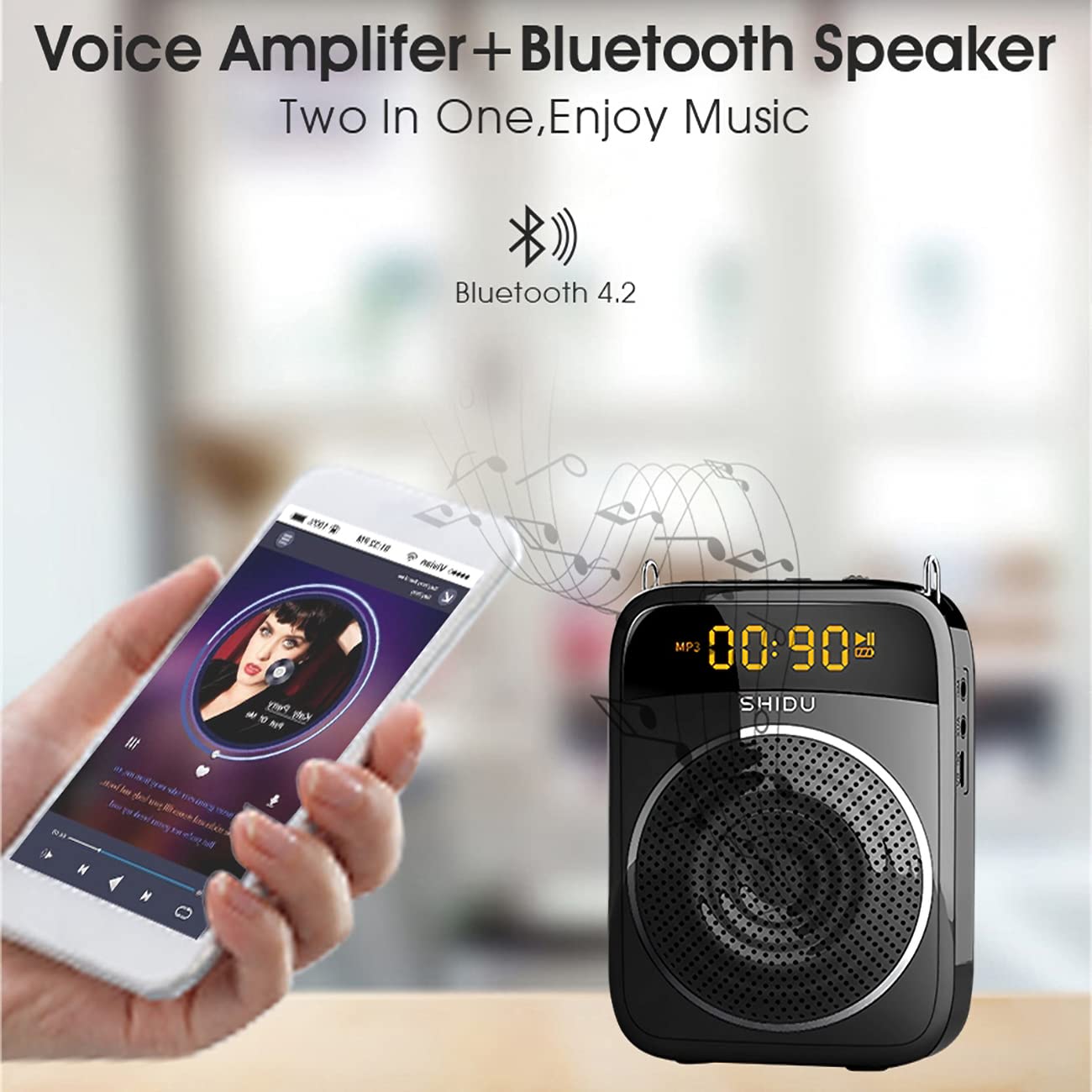 Recbot Voice Amplifier for Teachers with Microphone Headset, LED Display 2000mAh Rechargeable 15W Bluetooth Mini Portable Voice Amplifier Speaker for Teachers, Tour Guide, Coaches, Meeting