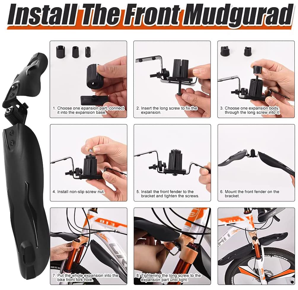 Winmoom Adjustable Bike Fender Set for 22"/24"/26"/27.5",3 Parts-Universal Full Cover Thicken Widen, Front/Rear Mud Guards Fit for MTB Mountain Road Bike