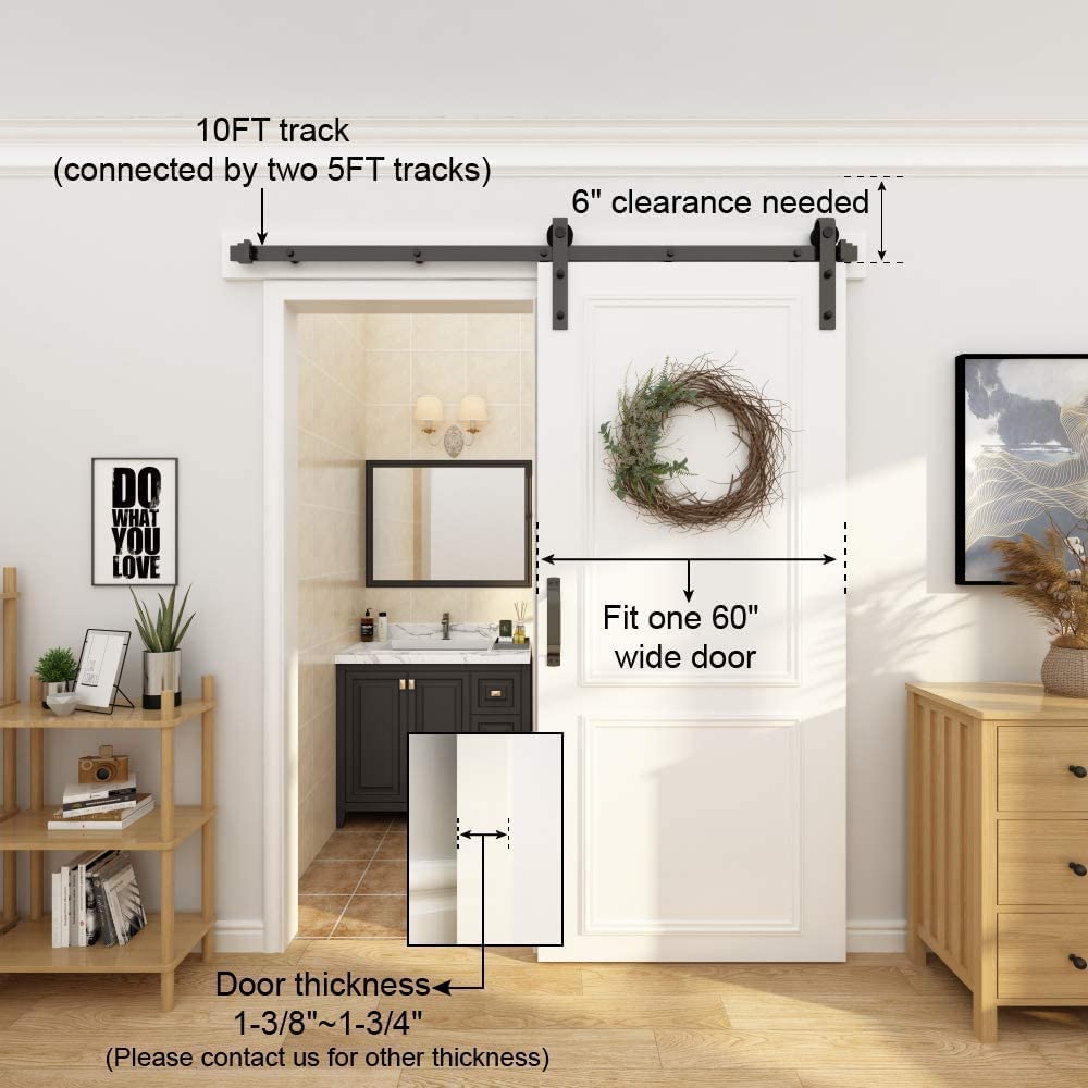 WINSOON 10FT Single Sliding Barn Door Hardware Roller Track Kit with Simple Sliding Barn Door Handle