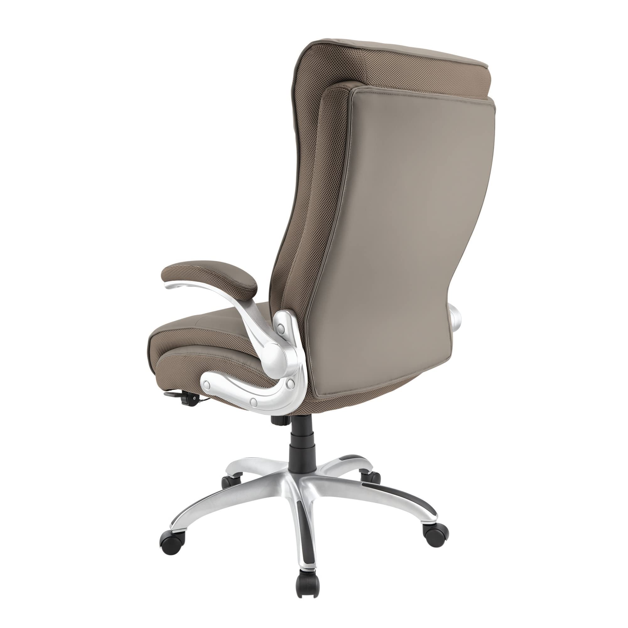Realspace® Ampresso Big & Tall Bonded Leather High-Back Chair, Taupe/Silver