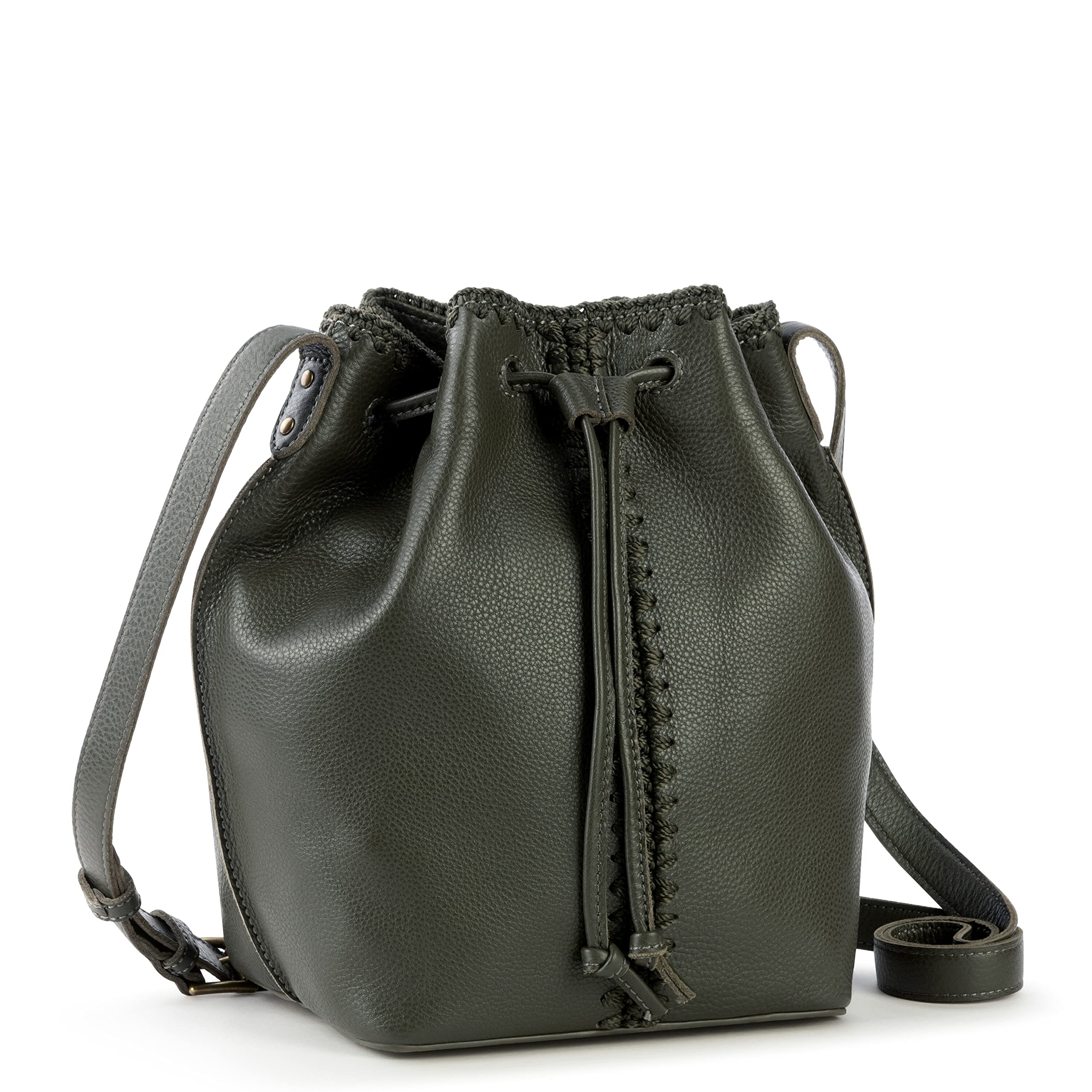 The Sak Womens Ivy Leather Drawstring Bucket, Mushroom, One Size US