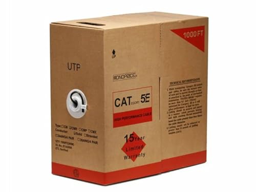 Monoprice Cat5e Ethernet Bulk Cable - 1000 Feet - Gray | Network Internet Cord - Solid, 350Mhz, UTP, CMR, Riser Rated, Pure Bare Copper Wire, 24AWG