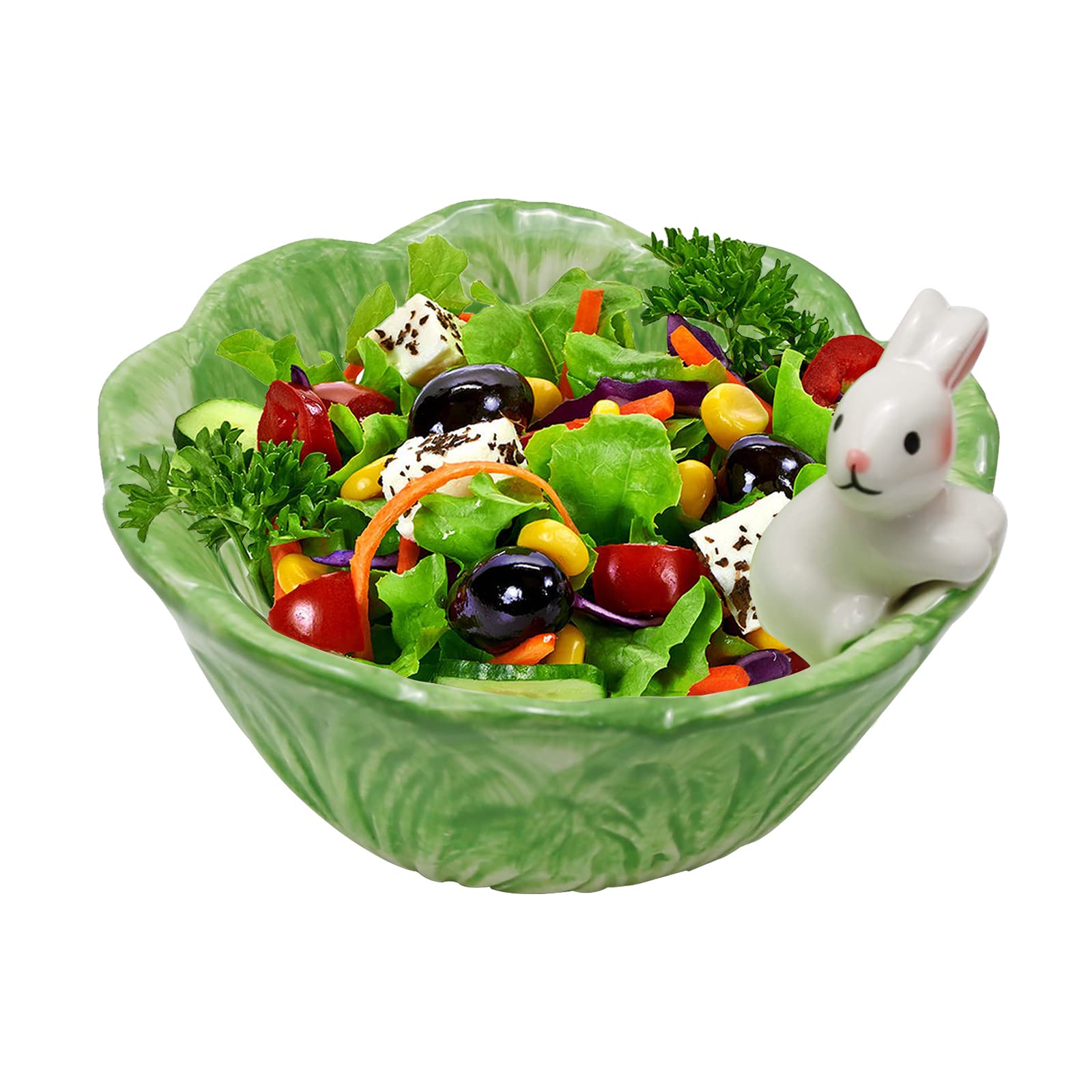 UOIENRT Easter Candy Dish, Cute Cabbage Bunny Shaped Ceramic Bowls, Salad Bowl, Soup Bowl, Rabbit Saucer for Fine Dining, Party, Girls, Easter, White