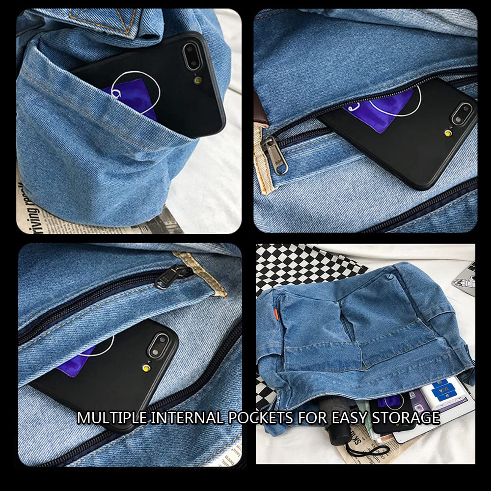 Single color Denim Canvas Handbag Cross Body Shoulder Purse Bag Tote-Handbag for Women (zz88 Light blue)