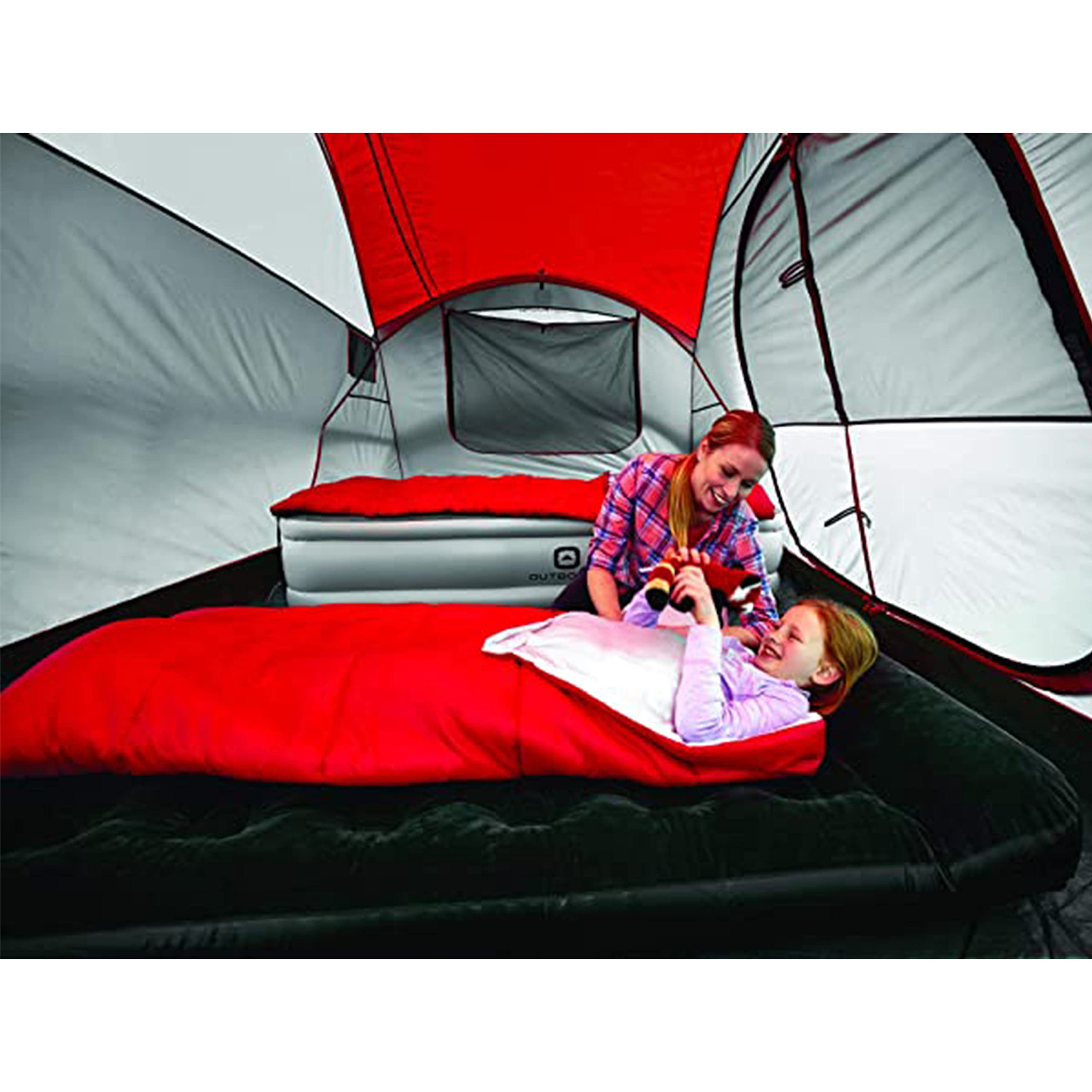 OUTBOUND Portable Lightweight 9" High Single Person Inflatable Camping Mattress Twin Airbed w/Built-in Foot Pump, Coil Beam, Repair Patch, Black