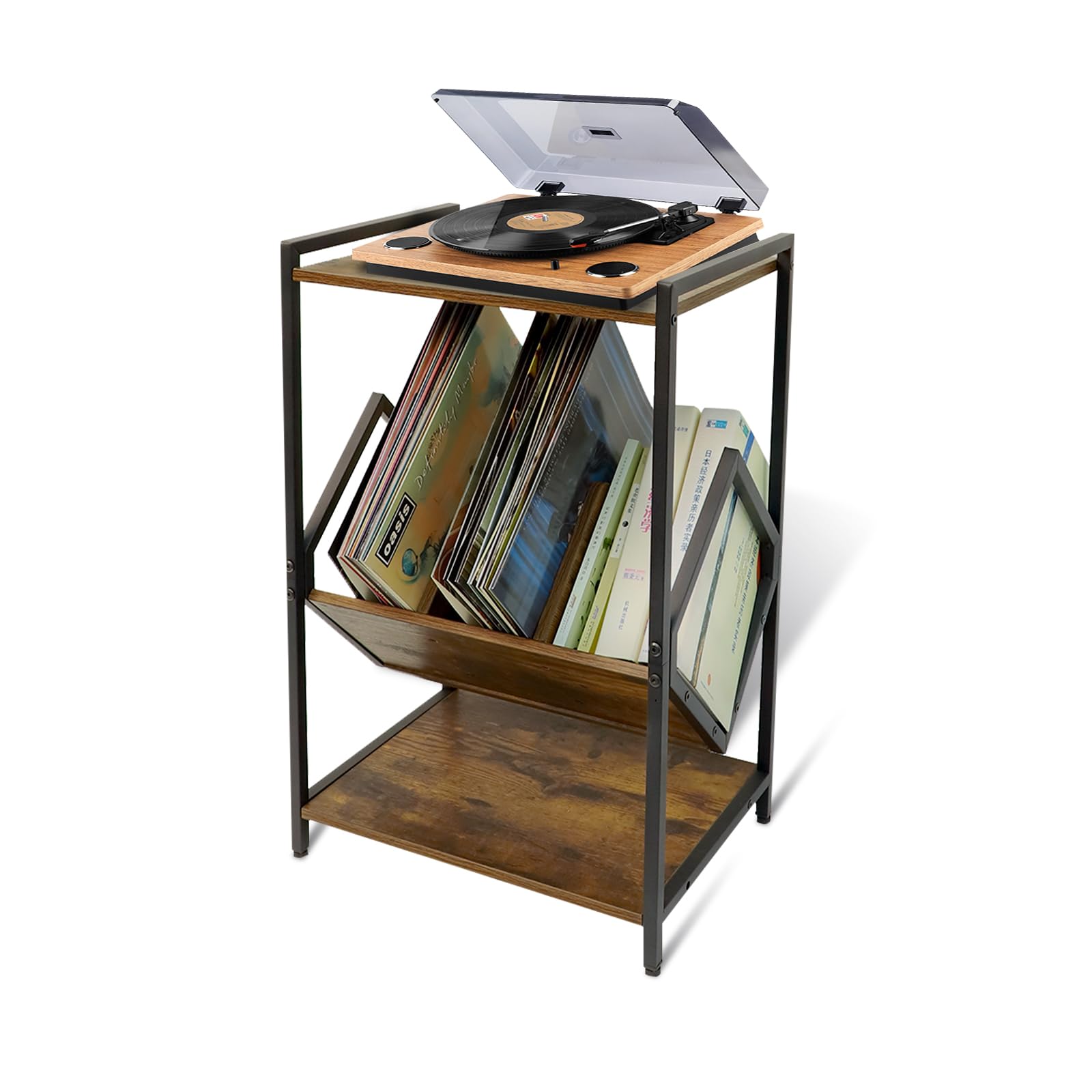 Pacilack Small Book Shelf 3 Tier Wood Book Stand Bookshelves Metal Rustic Industrial Side End Table Bookcase for Bedroom Living Room 16x12x26 inch