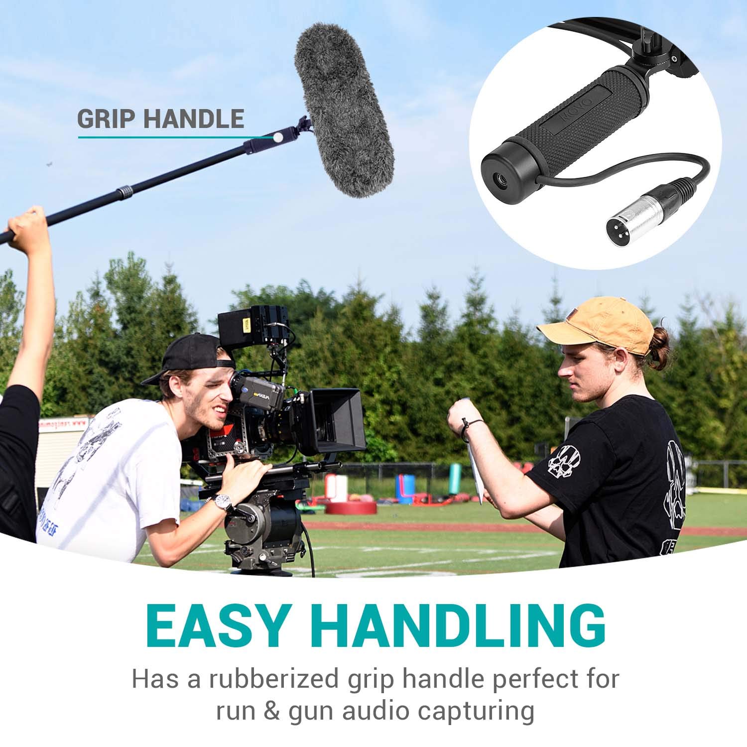 Movo BWS1000 Blimp Wind & Vibration Protection System for Shotgun Microphones - Features 12-point Internal Shockmount, Integrated XLR Cable, Furry Deadcat Windscreen & Grip Handle with Boom Attachment