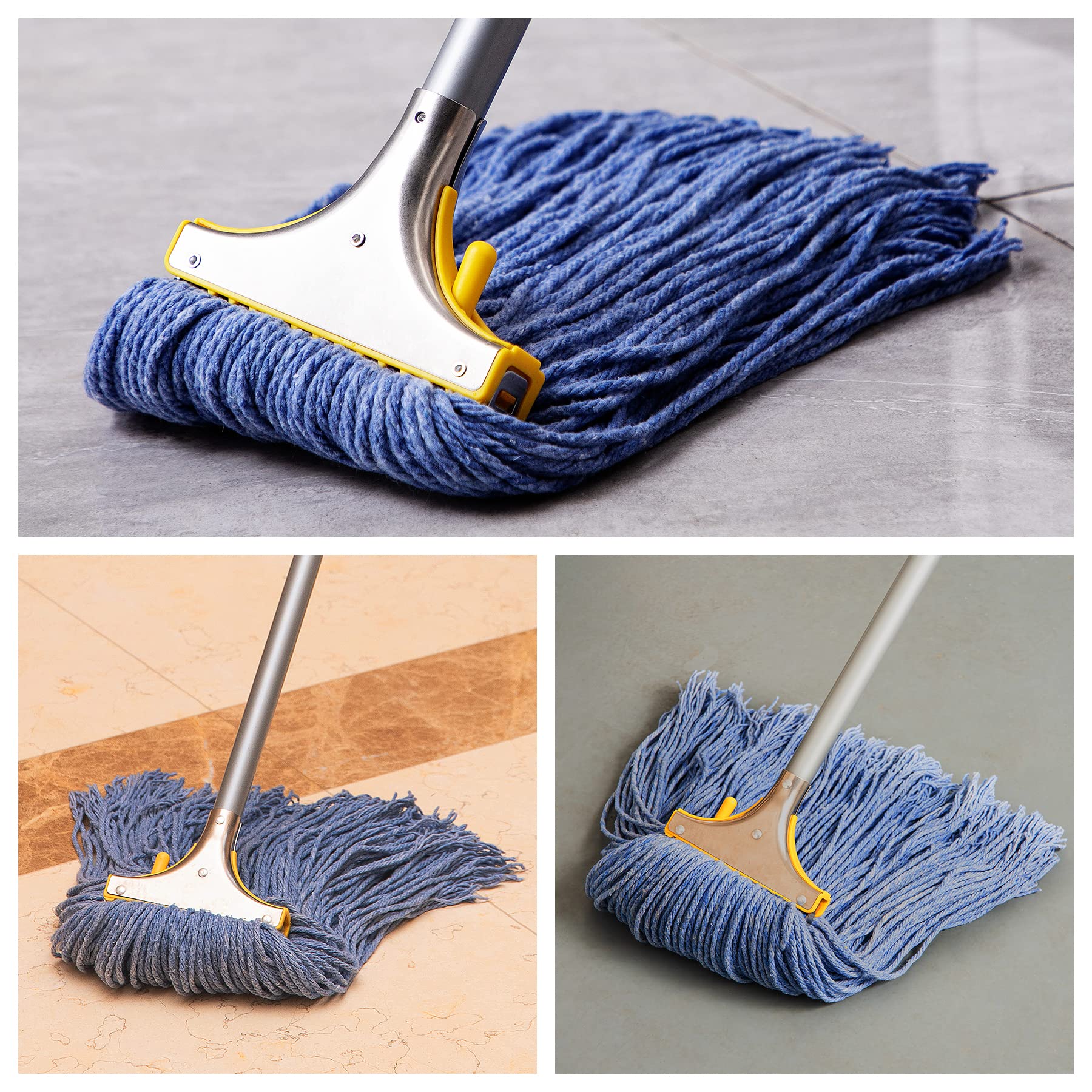 Yocada Looped-Open String Wet Mop Heavy Duty Cotton Mop Commercial Industrial Grade Iron Pole Floor Cleaning Hardwood Ceramic Marble Tile Laminate Home Kitchen 61in Long