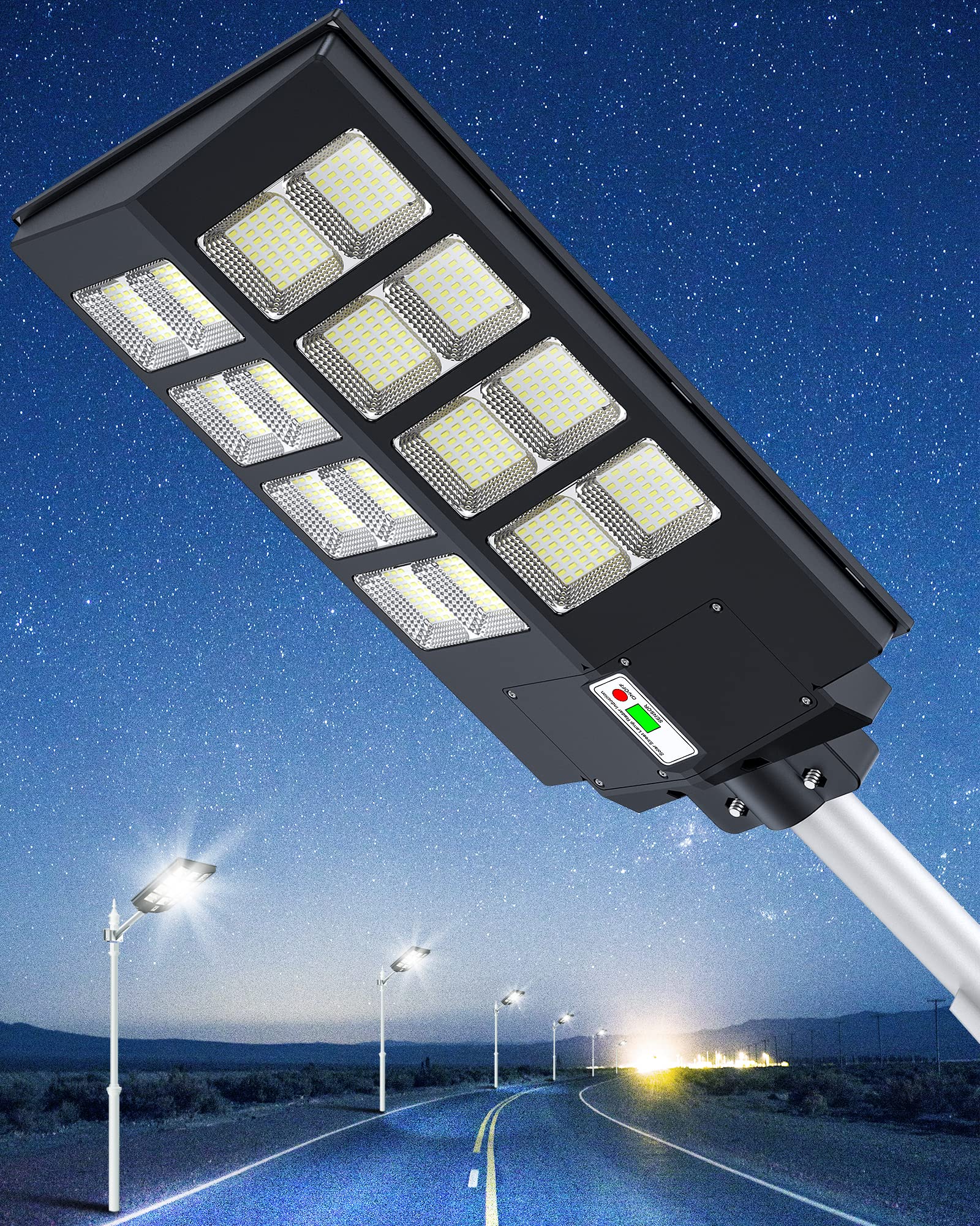 WYWNA 2 Pack 800W Solar Street Lights Outdoor Waterproof Solar Powered Street Light Dawn to Dusk Motion Sensing