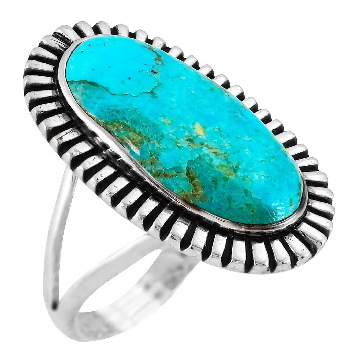 Southwest Style Ring Sterling Silver Genuine Turquoise & Gemstones (SELECT COLOR) (Turquoise, 10)