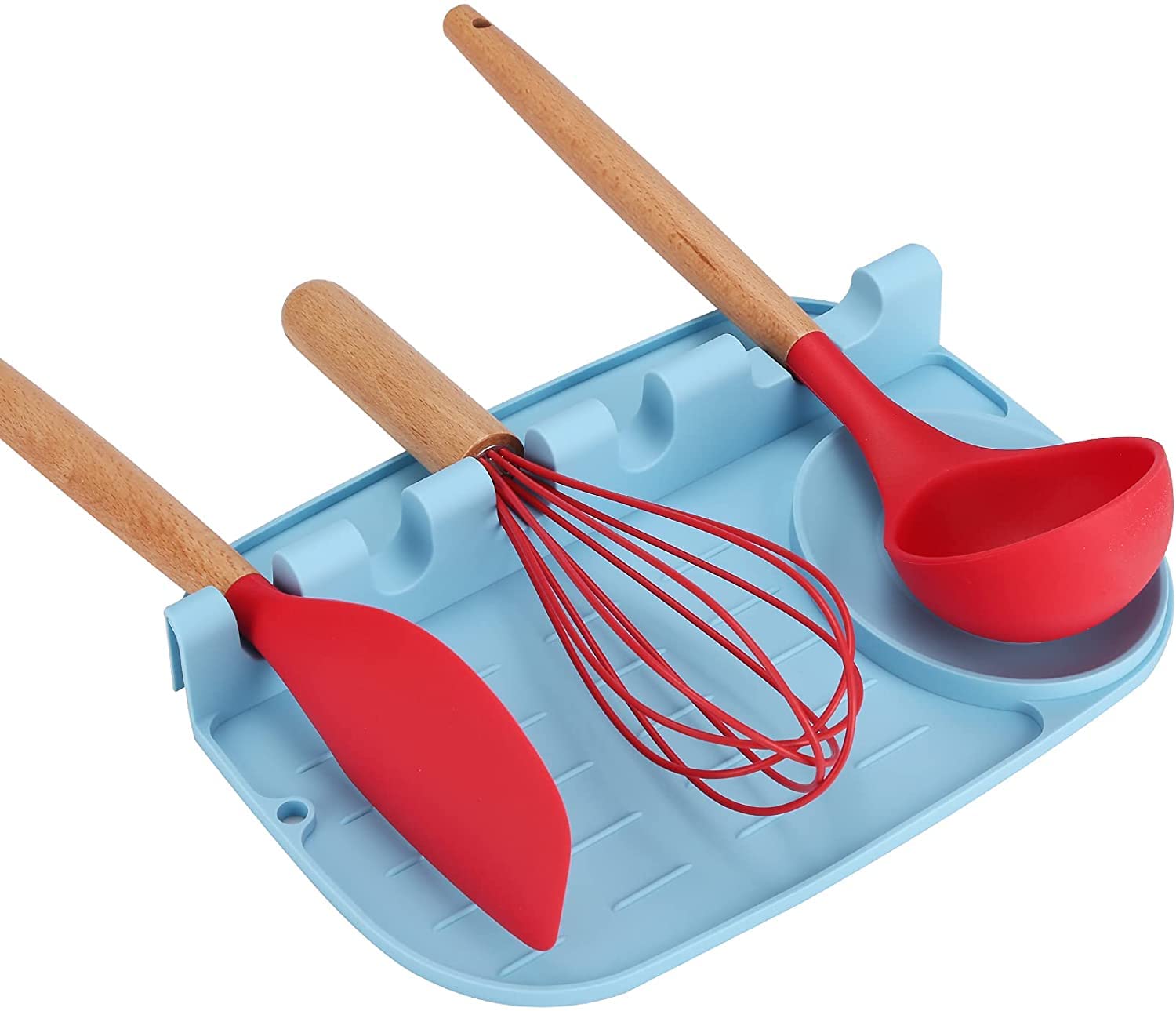Spoon Rest: Silicone Spoon Rest for Kitchen Counter - Utensil Rest with Drip Pad, Heat-Resistant, BPA-Free Spoon Rest & Spoon Holder for Stove Top (Blue)
