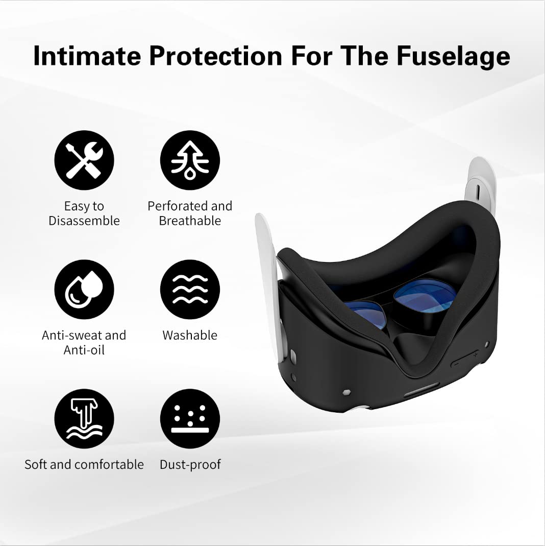 TATAVR VR Headset Protective Cover, Silicone VR Shell Front Face Protector Cover for Quest 2 Anti Scratch Anti Dust Anti Shock, Soft and Washable (Black)