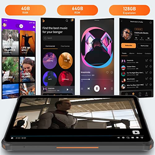 OUKITEL RT1 Android 11 Tablet,10.1 Inch Rugged Tablet with 10000mAh Large Battery, Octa-Core 4GB+64GB, Dual 4G SIM+5G WiFi,1920x1200 FHD+ Tablet, 16+16MP Camera, Sim Free Tablets, GPS/OTG |Black