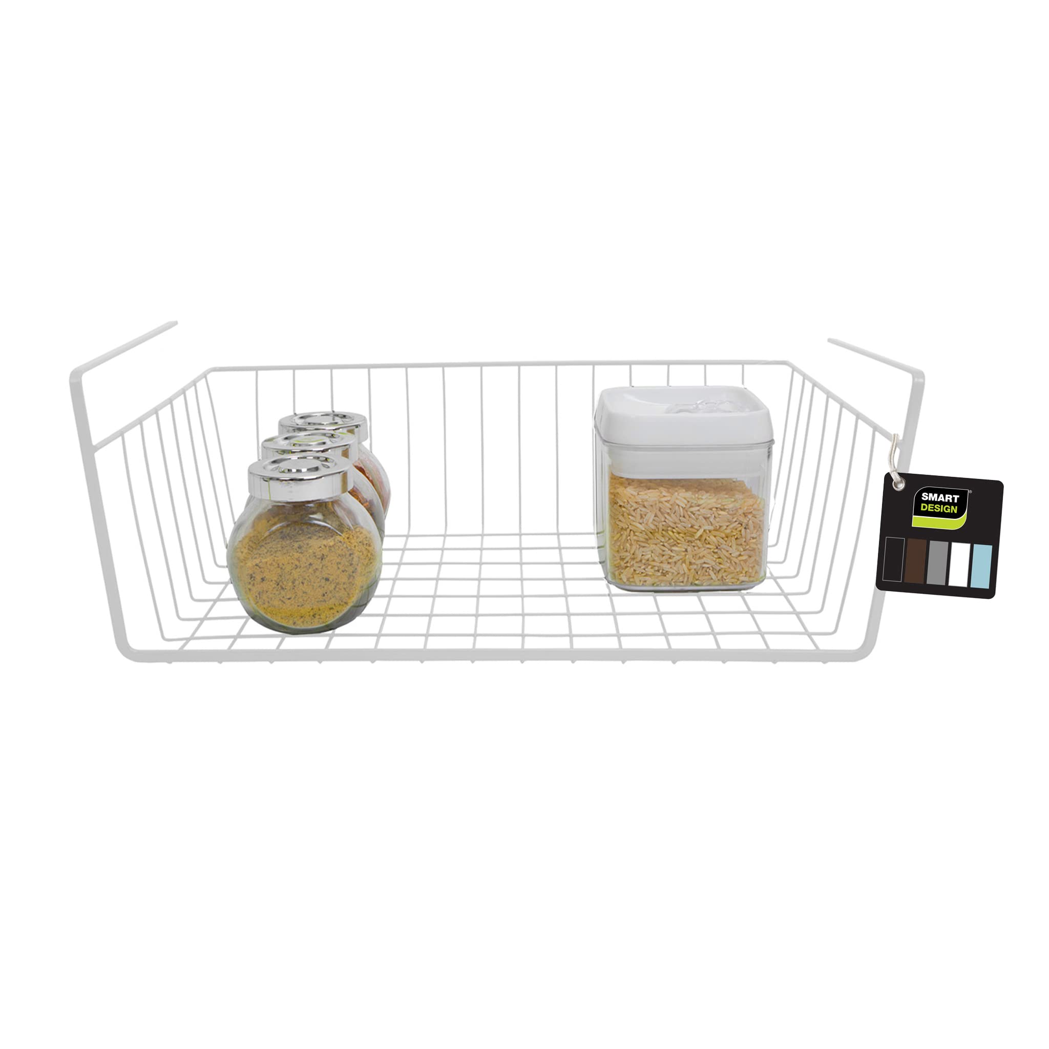 Smart Design Cabinet Storage Shelf Rack and Undershelf Storage Basket Bundle – Medium Shelf Rack (8.5 x 13.25 Inch) and Medium Storage Basket (16 x 5.5 Inch) – Steel Metal Wire – White