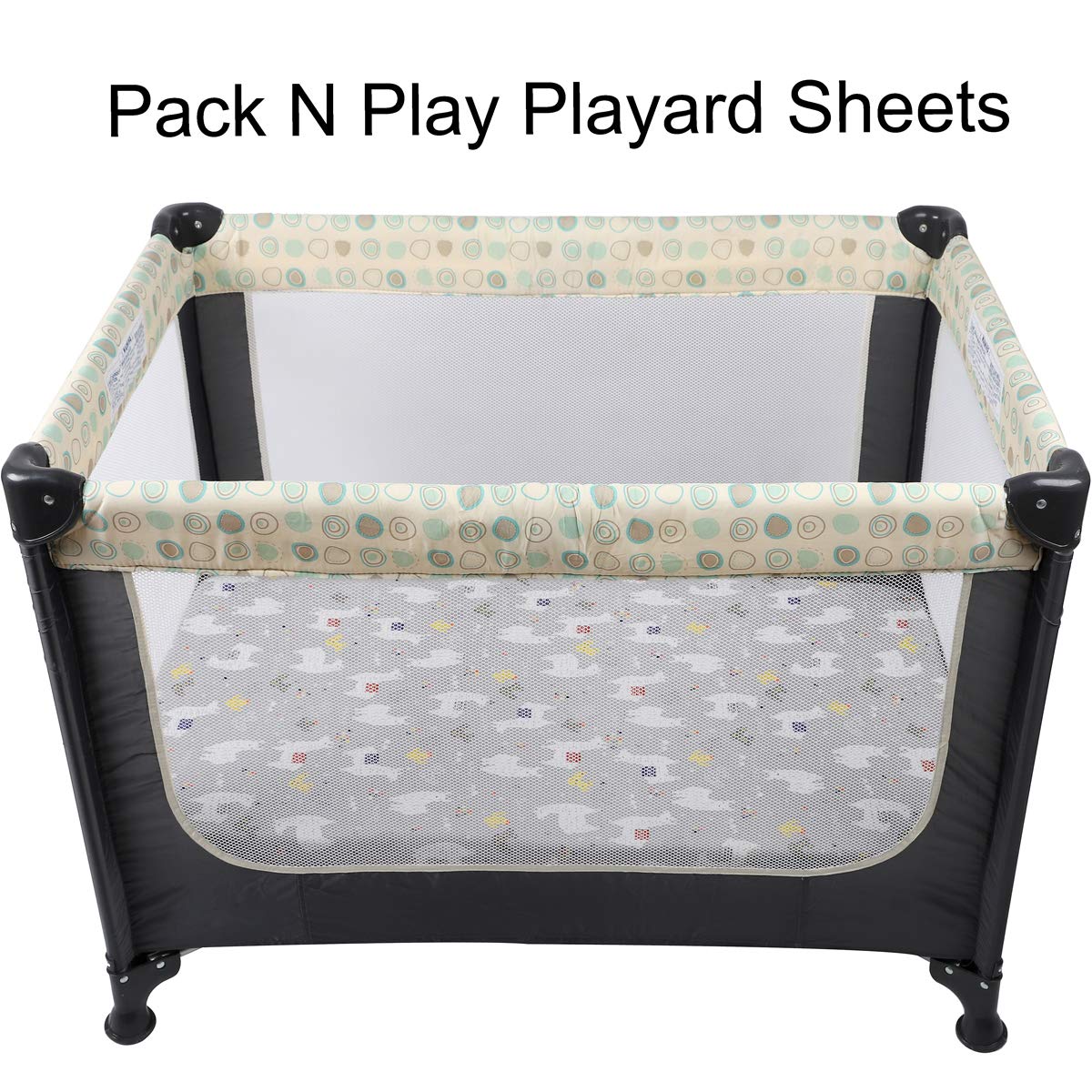 Pack n Play Playard Fitted Sheets 2 Pack Set 100% Jersey Knit Cotton Soft Breathable Portable Mini Crib Mattress Cover for Baby Boy Girl, Llamas and Deers Pattern, White and Grey