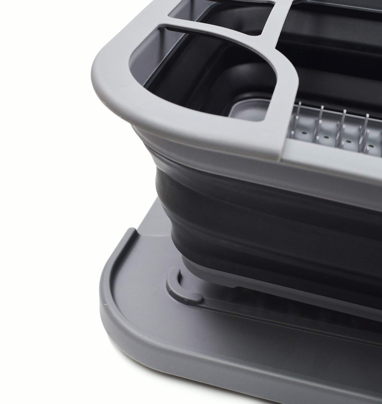 SAMMART Collapsible Dish Drainer with Tray - Foldable Drying Rack Set - Portable Dinnerware Organizer - Space Saving Kitchen Storage Tray (1, Grey/Black)