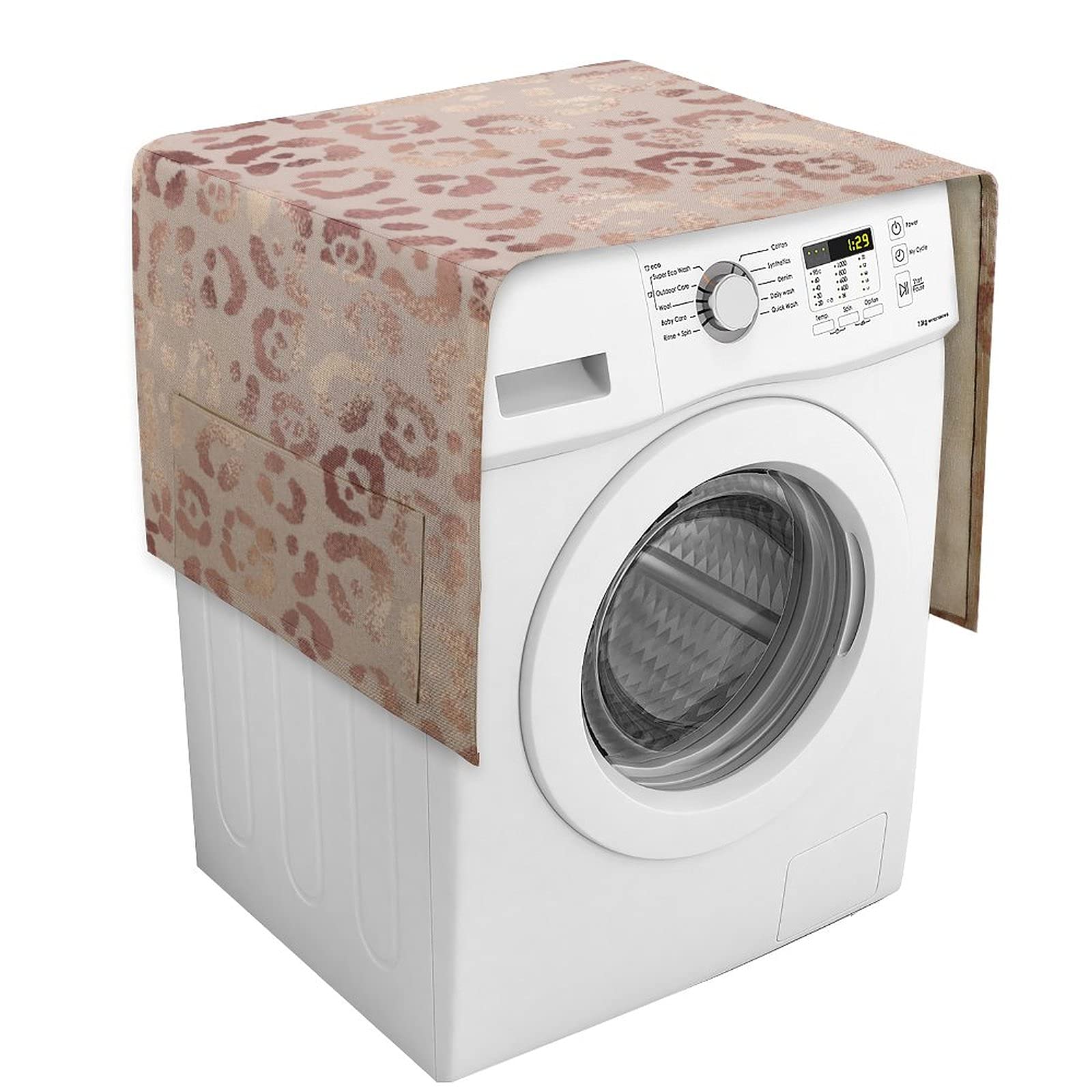Rose Gold Leopard Pattern Washing Machine Dryer Top Cover Refrigerator Fridge Dust-Proof Cover with Storage Pockets Bags Sunscreen Cover Kitchen Christmas Decor