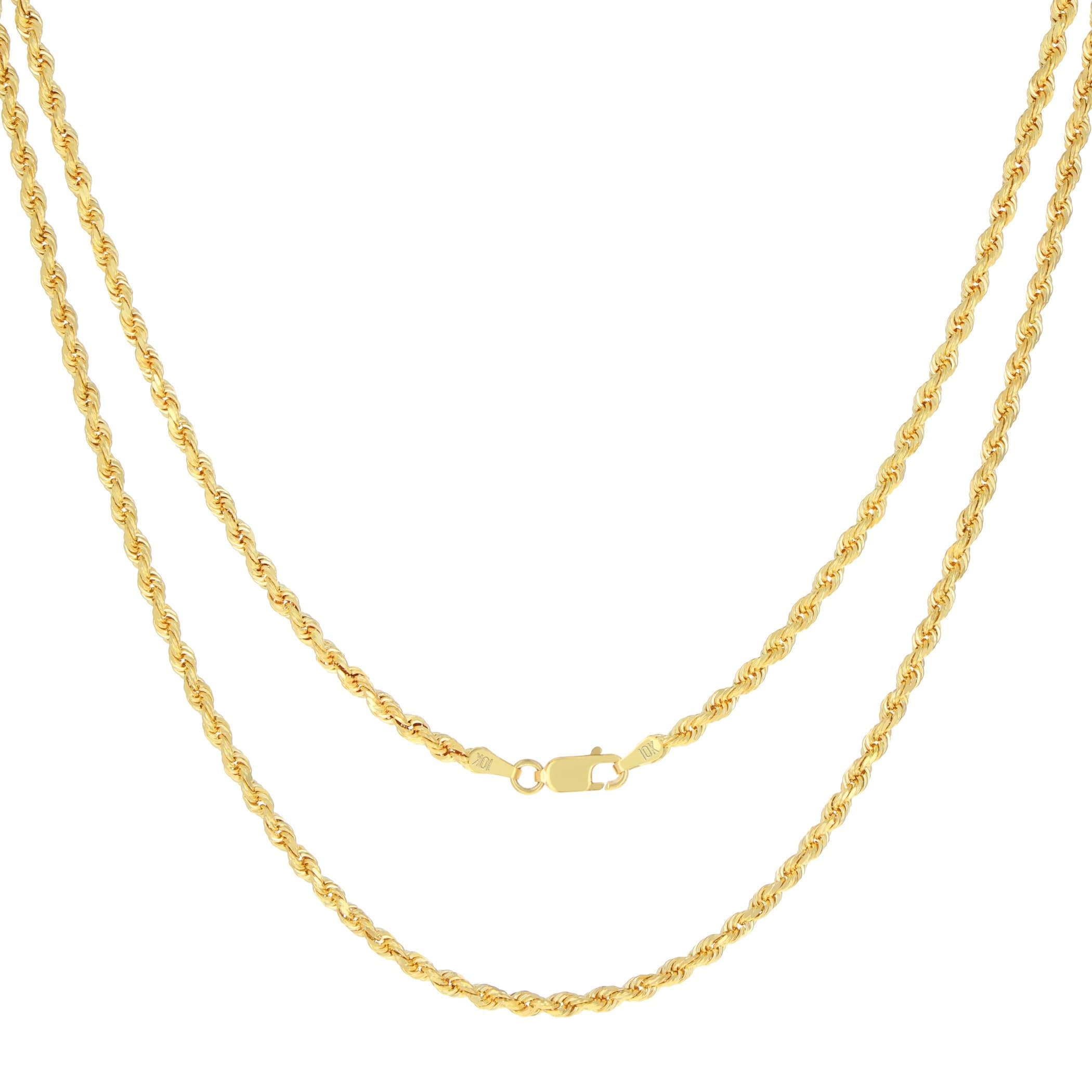 Nuragold 10k Yellow Gold 3mm Solid Rope Chain Diamond Cut Pendant Necklace, Mens Womens Jewelry 16" 18" 20" 22" 24" 26" 28" 30"