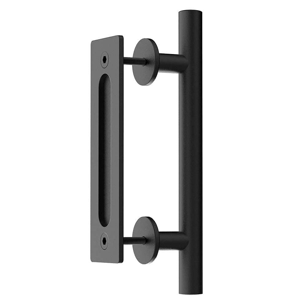 WINSOON 6FT Sliding Barn Wood Door Hardware Cabinet Closet Kit with 2PCS 12 Inch Sliding Barn Door Handles Black Hardware with Pull and Flush Barn Door Handle Set